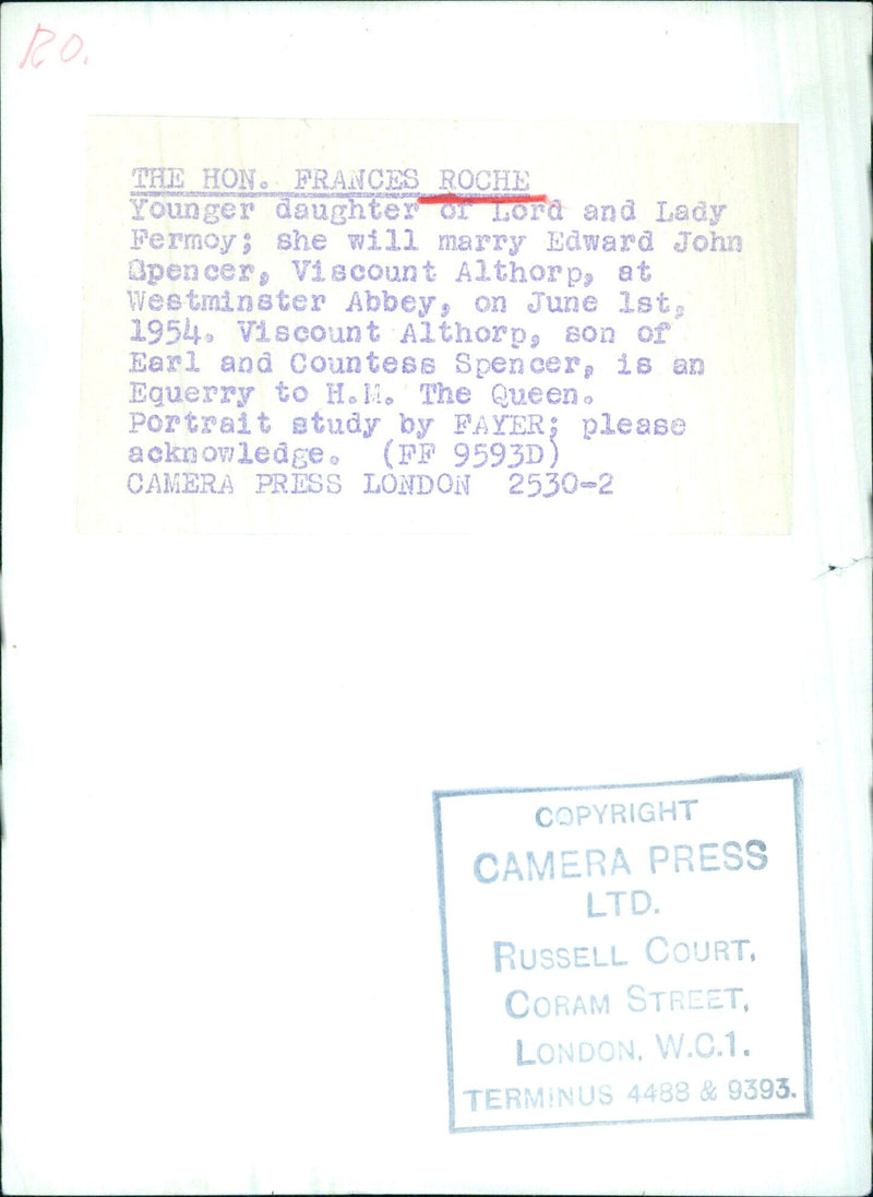 Hon. Frances Roche, the younger daughter of Lord and Lady Fermoy, pose