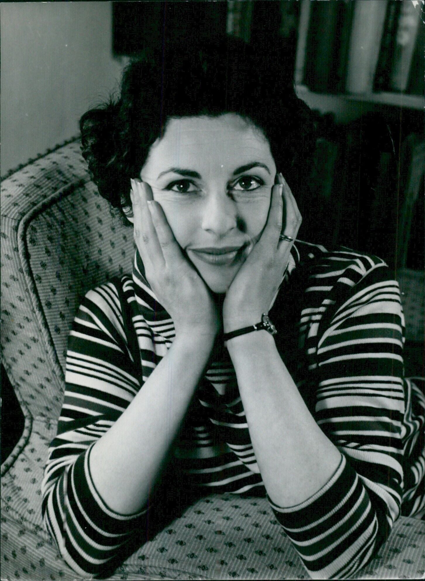 Mrs. Wolf Mankowitz, wife of British author Wolf Mankowitz, poses for
