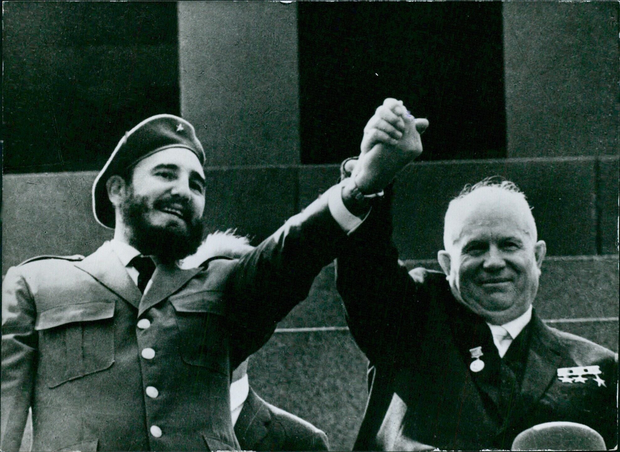Cuban leader Fidel Castro and Soviet Union's Nikita Khrushchev pose fo
