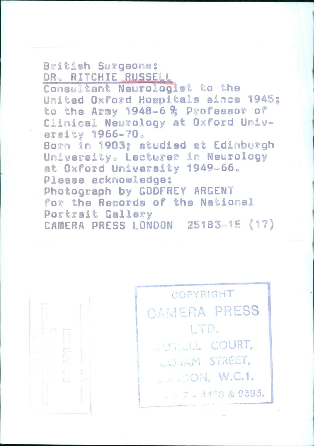 DR. RITCHIE RUSSELL, a British Surgeon and Professor of Clinical Neuro