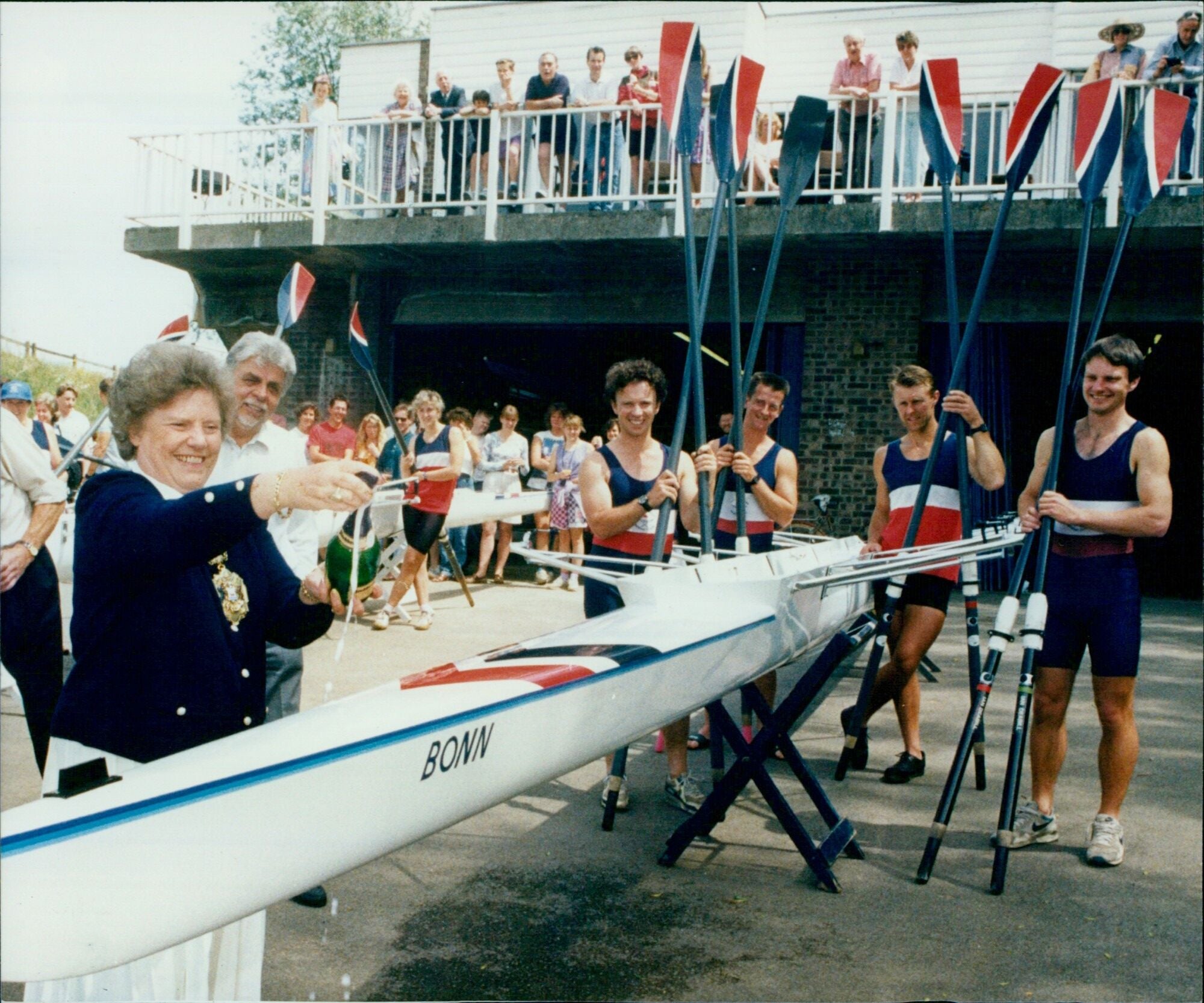 Members of the Oxford Rowing Club celebrate as the Lord Mayor of Oxfor
