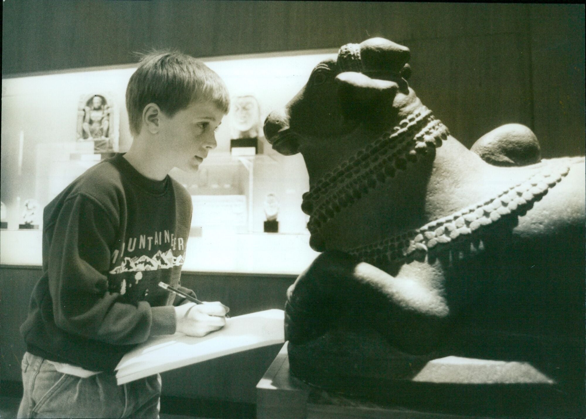 8-year-old Jason Cripps gets up close to Nandi the bull of Shiva at th