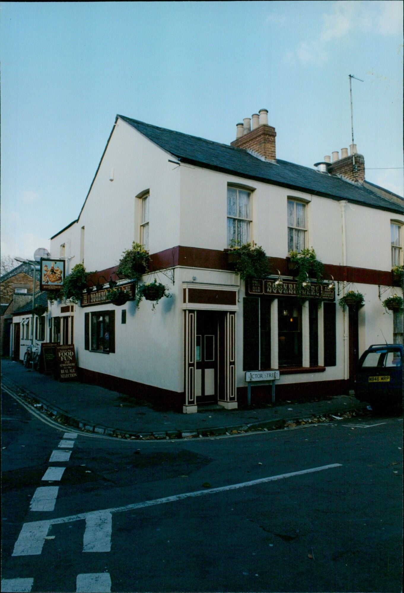 The exterior and signage of The Old Bookbinder Pub in Jericho, Oxford.