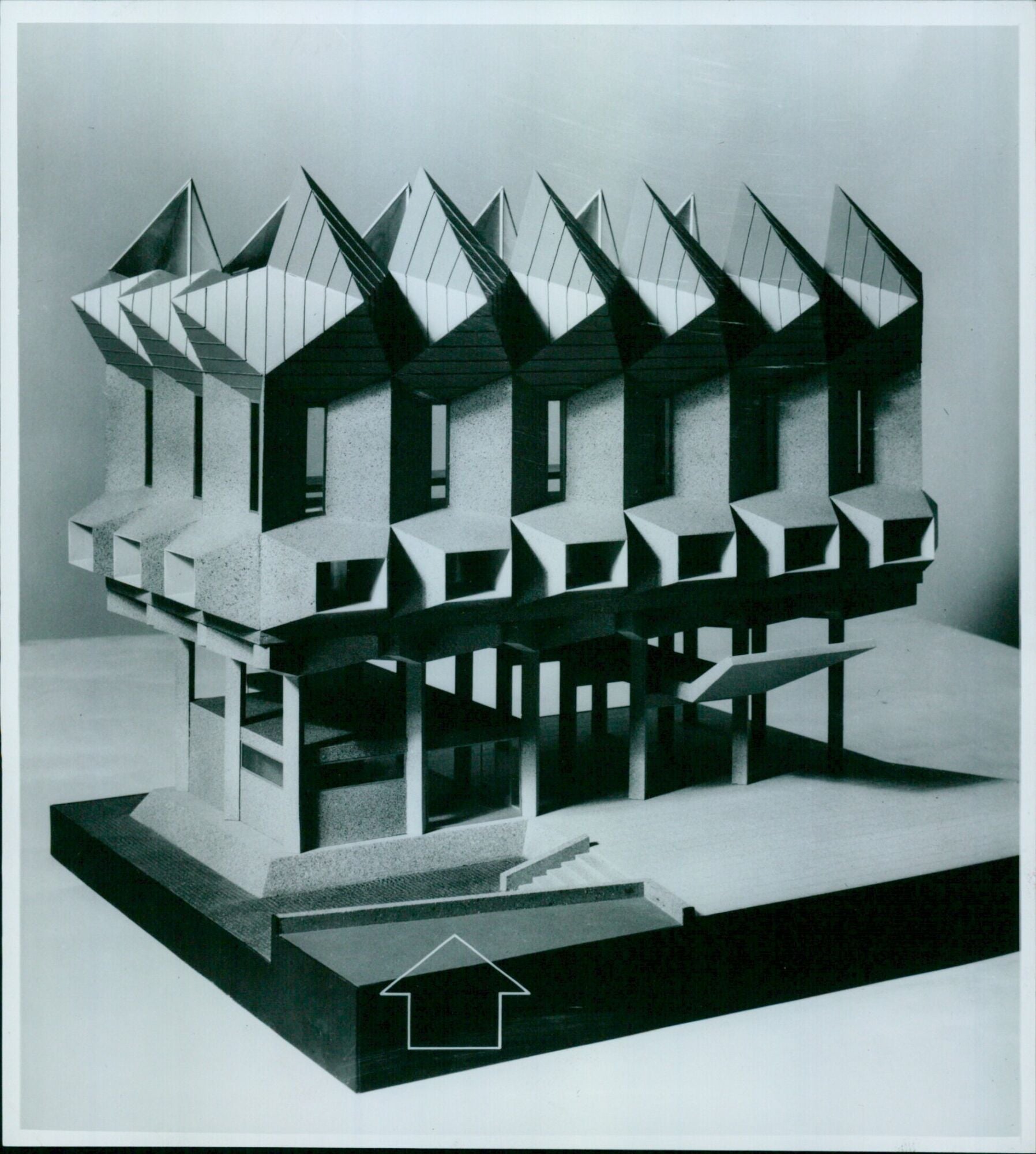 A model of the 4.M.C.A. building being constructed in 1964. - Vintage