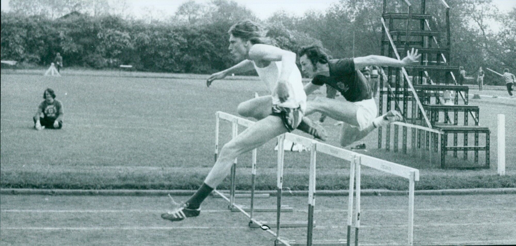 Axel Salmander leads Richard Waple during the IIO(B) Hurdles event at