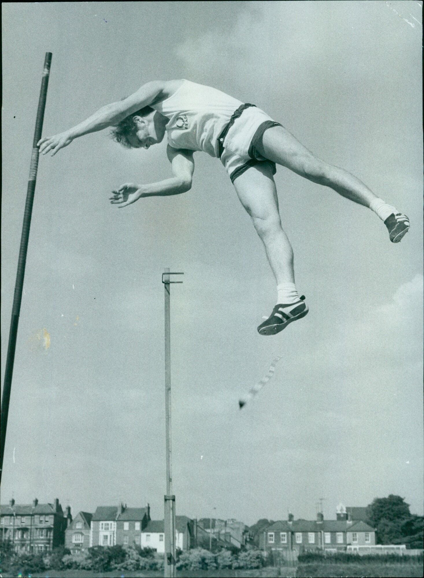 Oxford University pole vaulter Peter Edwards fails to clear the bar at