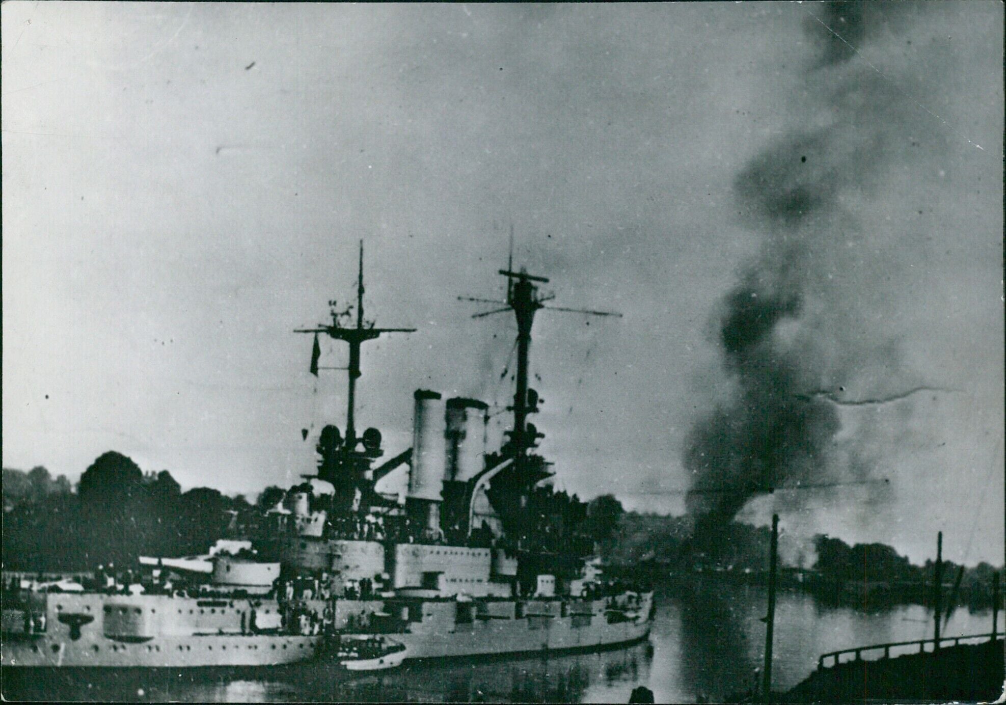 German troops pose with flags in front of Westerplatte Fansig in Schle