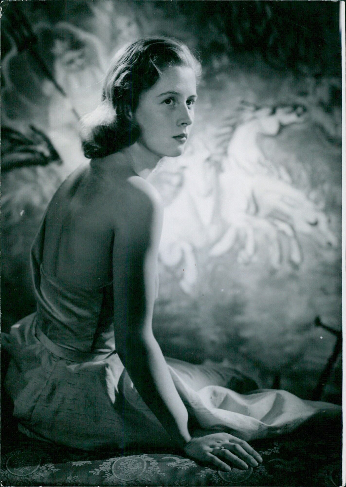 Rachel Brand Ysta, daughter of Thomas and Mrs. Brand, poses for a port