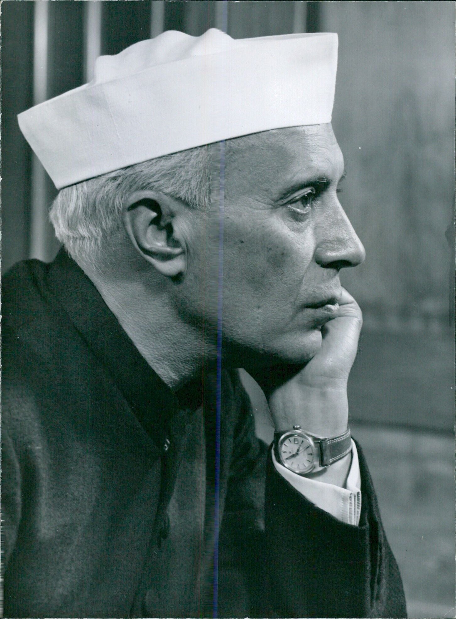 Prime Minister of India Jawaharlal Nehru is captured in a portrait stu