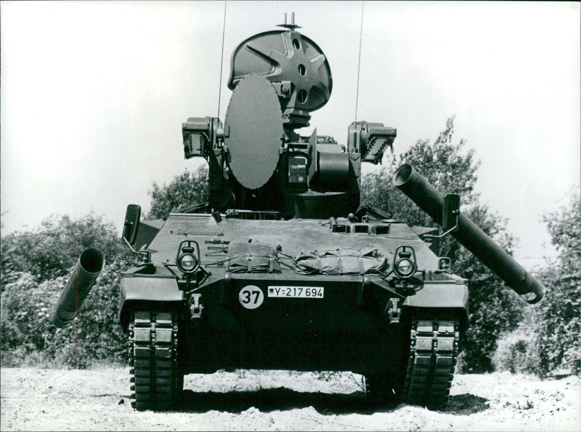German soldiers practice with a Roland tank, discarding its rocket lau