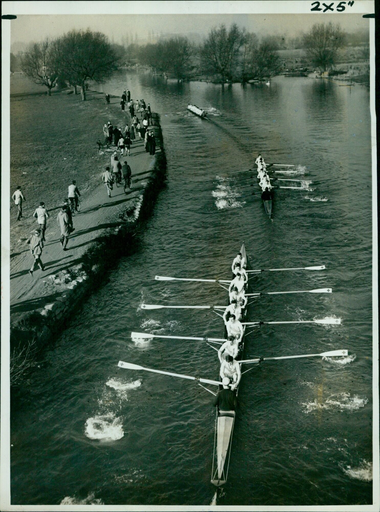 Students from Oxford University competing in the Torpids rowing race o