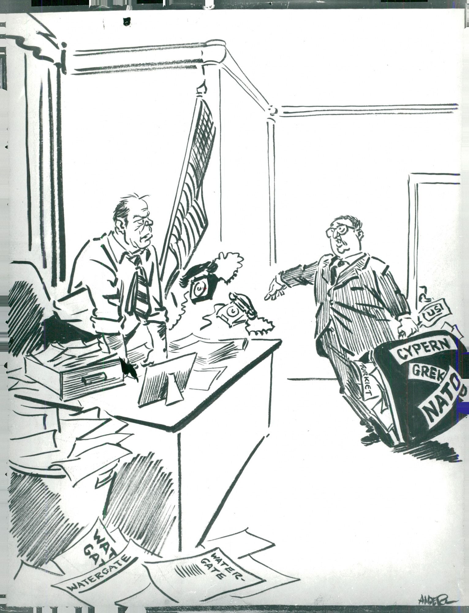 Caricature drawing by Gerald Ford and Henry KIssinger - Vintage Photog