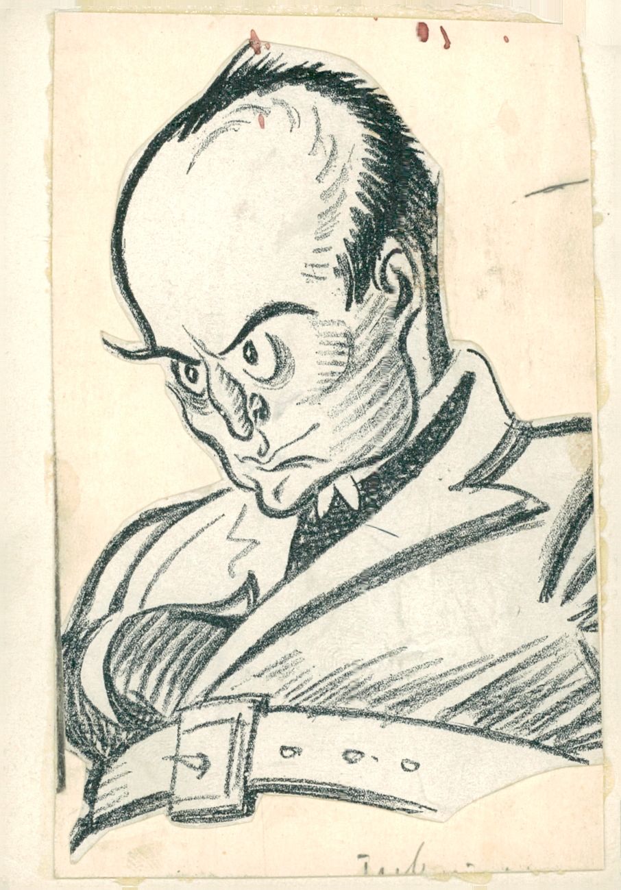 Illustrated Cartoon drawing by Benito Mussolini by Nicholas Remissoff