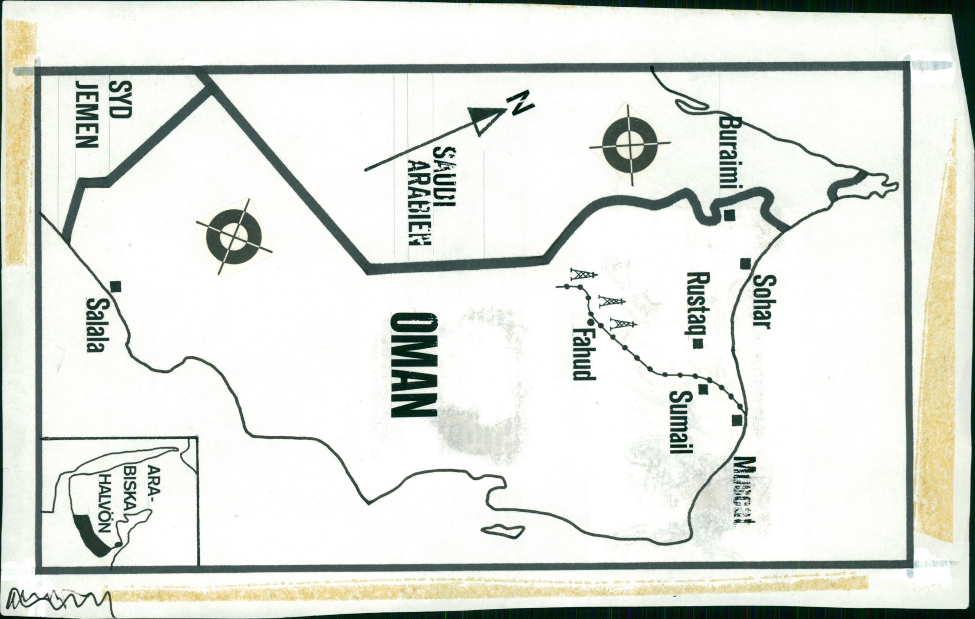 Illustrated map of Oman - Vintage Photograph