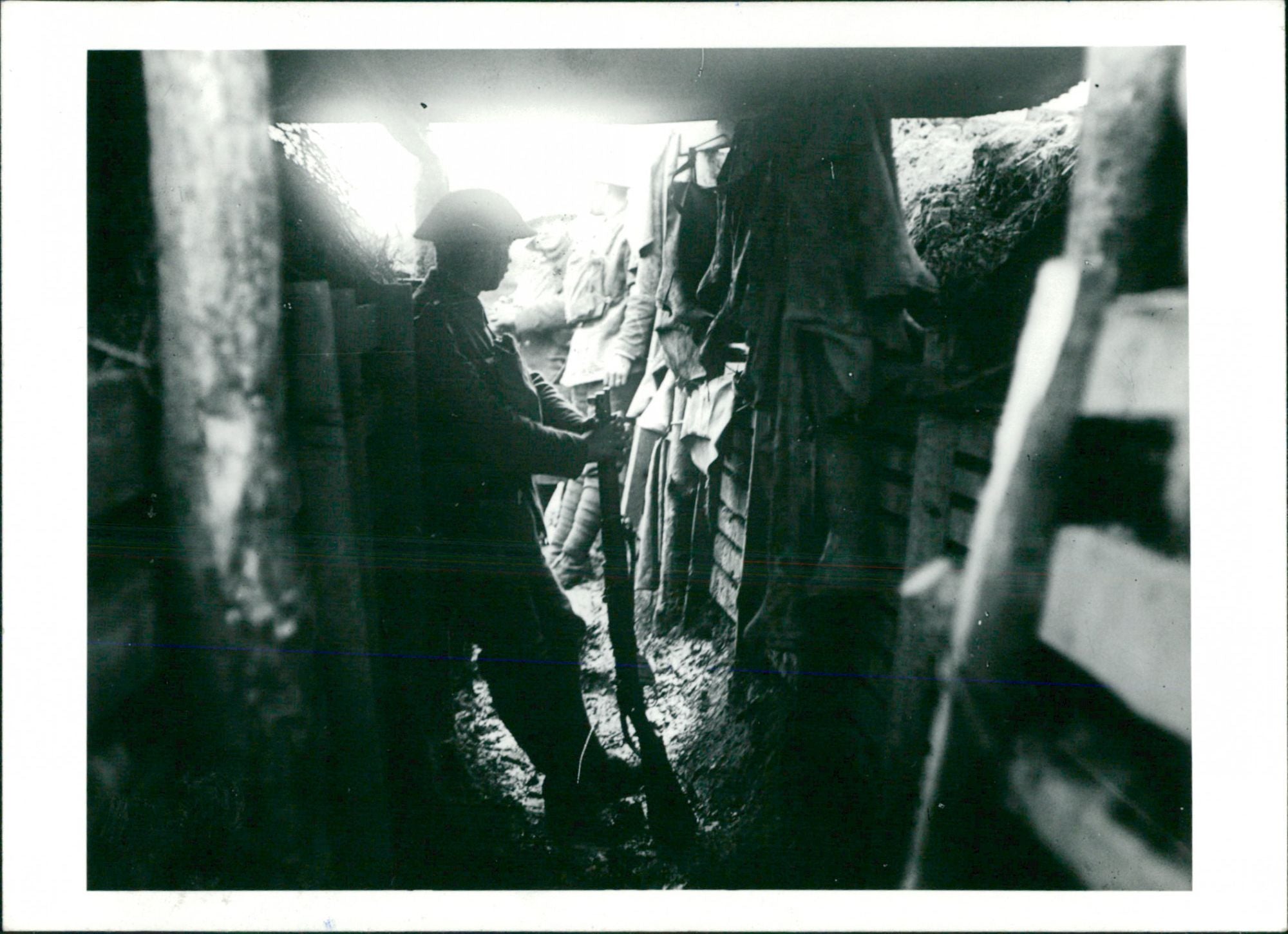 A British soldier standing in front line trench during Battle of Messi