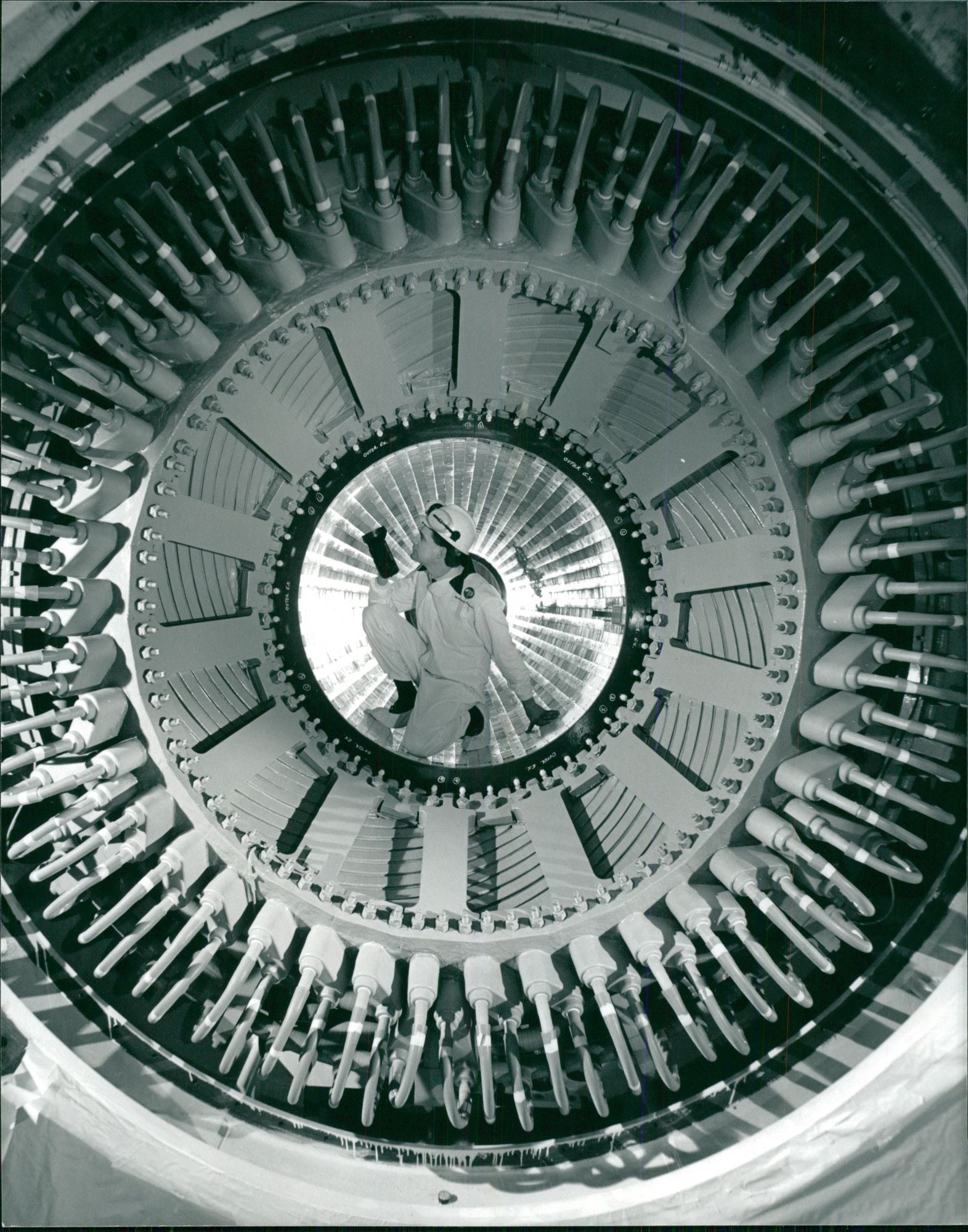 Inside the stator of a giant generator at National Power' s Drax power