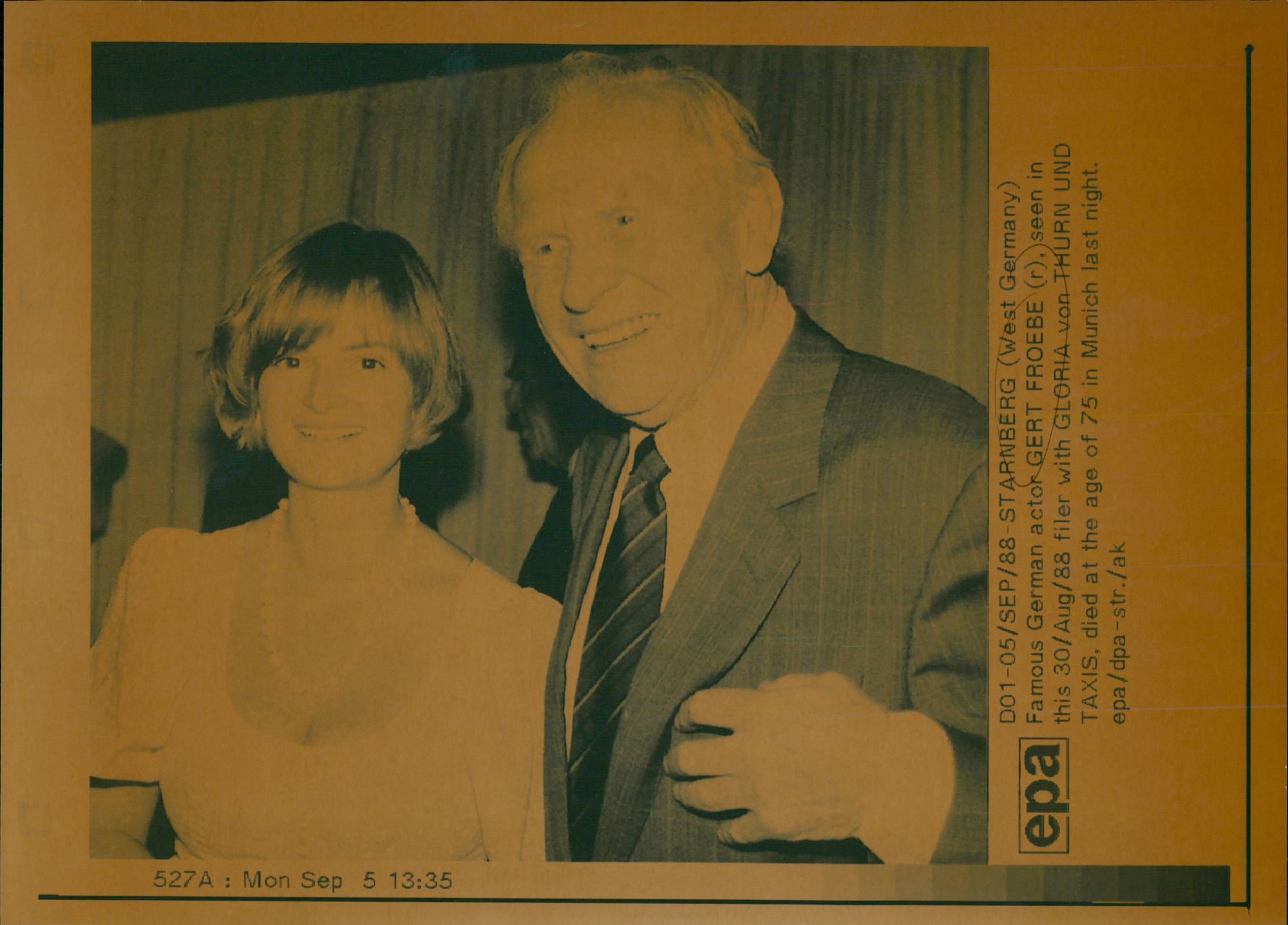 German actor Gert Froebe with Gloria von Thurn und Taxis - Vintage Pho