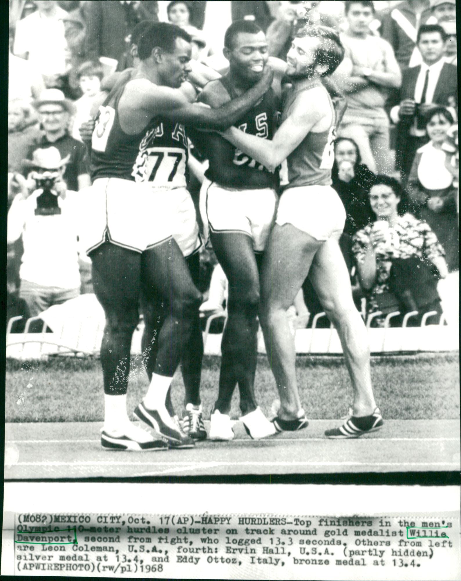 The four medalists in the 110-meter hedge: Leon Coleman, Eddy Ottos, W